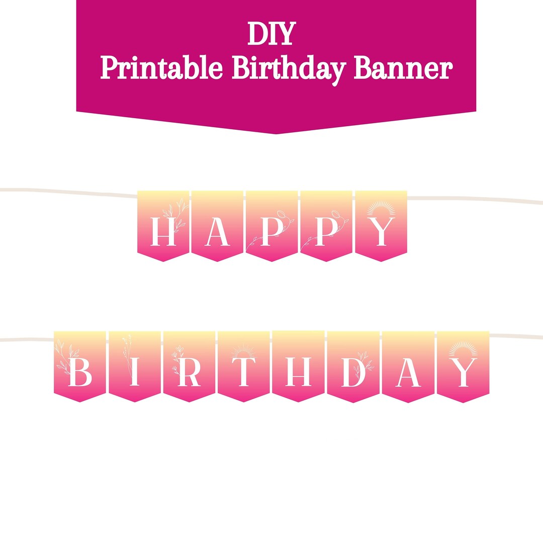 Printable Birthday Banner for Her, Colorful Happy Birthday Banner, Pink ...