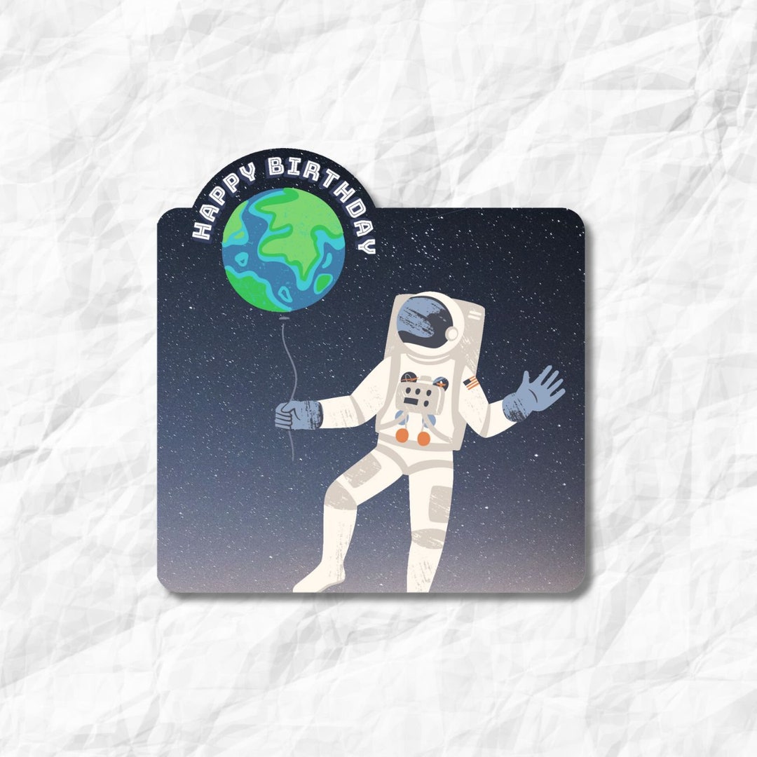 Colorful Astronaut Birthday Card, Space Theme Card, Fun Outer Space ...