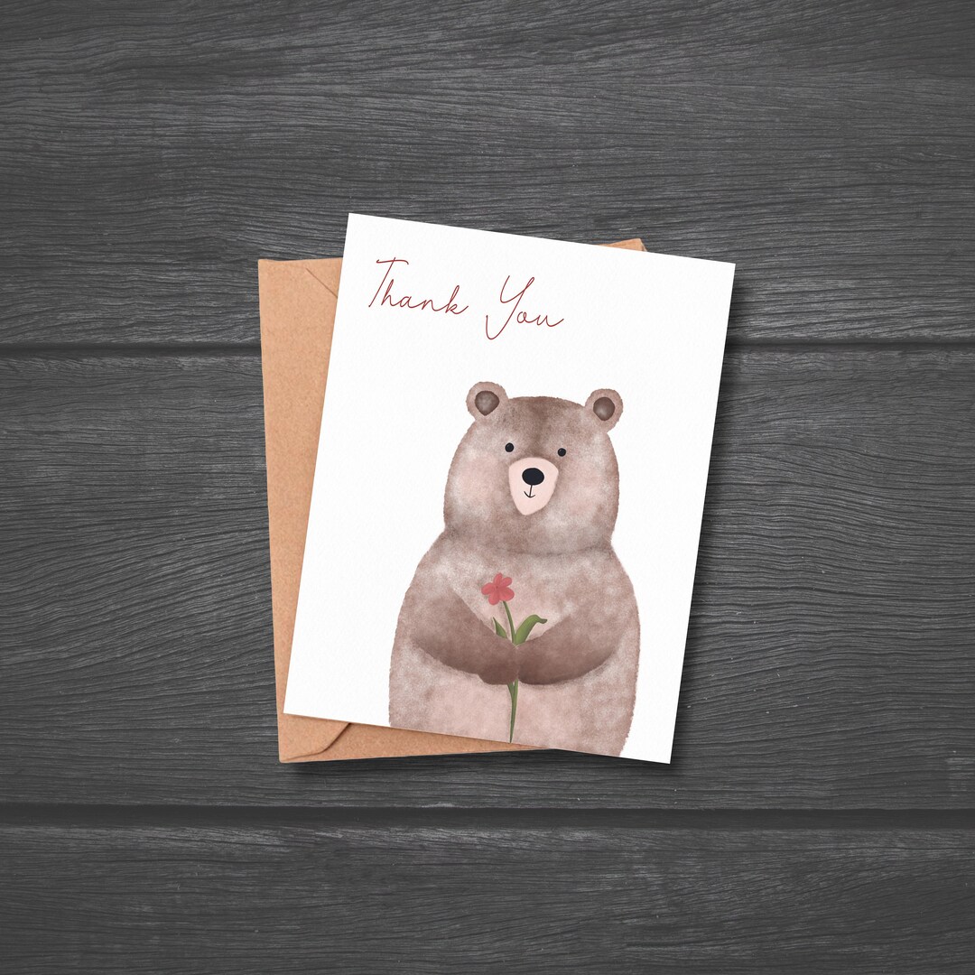 Cute Bear Thank You Card, Thank You Bear Card, Card With Envelope - Etsy