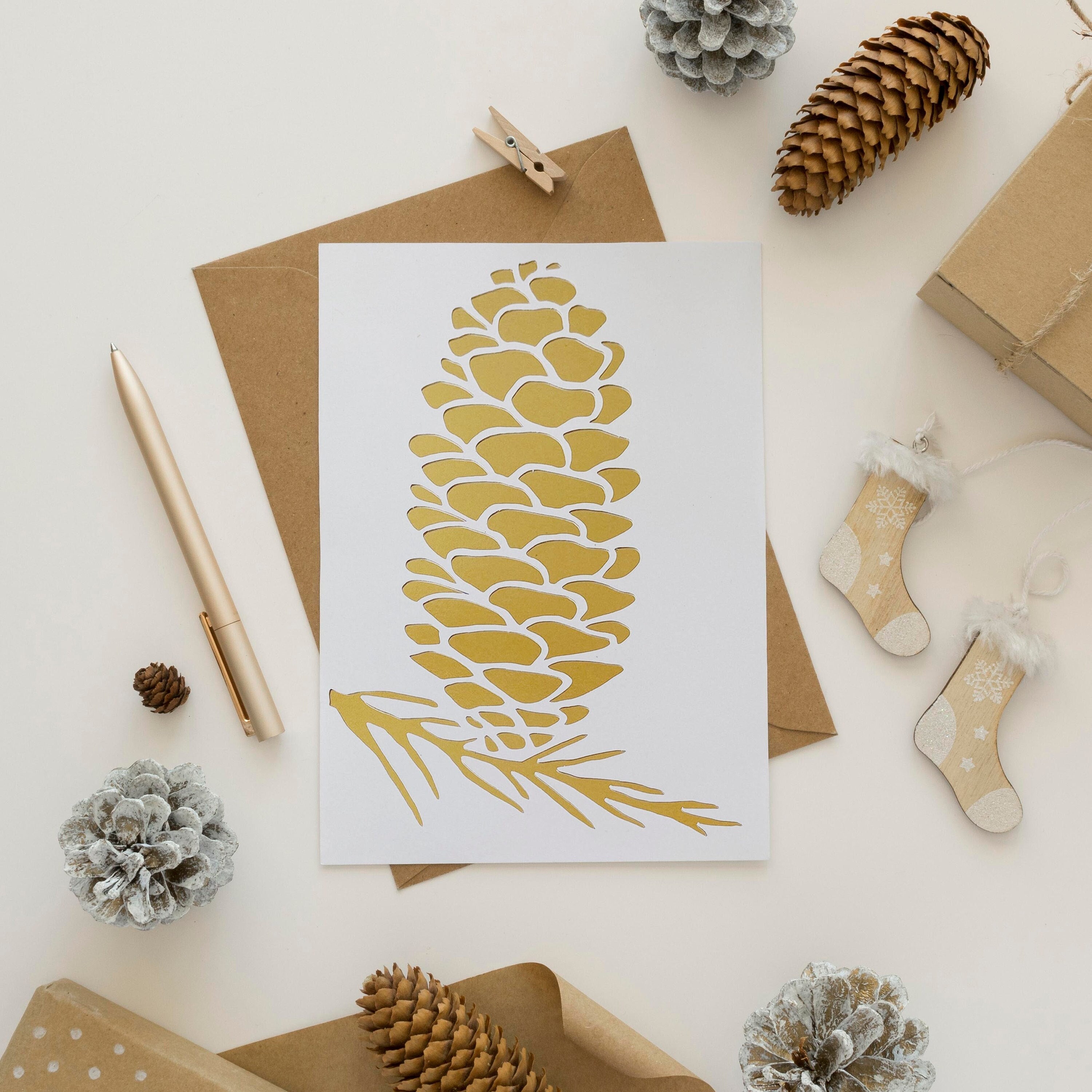 Classic Pine Cone Greeting Card, Die Cut Pine Cone Card, Card With ...