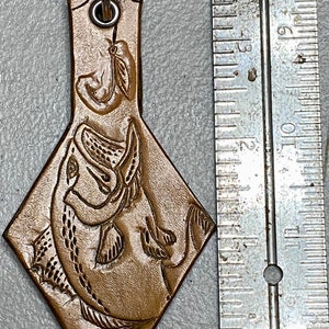 Leather Fishing Keychain, Key Fob, Zipper Pull, Gift, Stocking Stuffer ...
