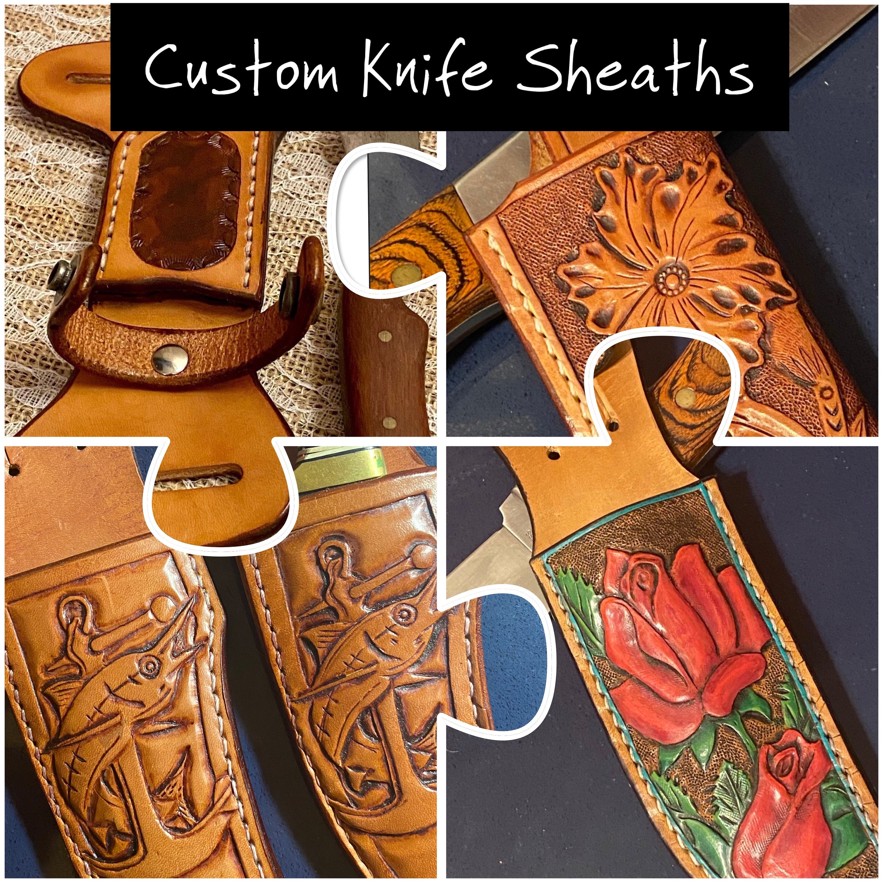 Custom Handmade Leather Knife Sheath - Fits 3-8" Blade, Hand Crafted ...
