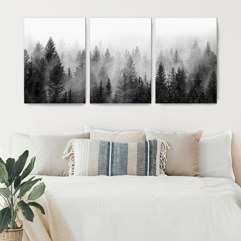 Canvas Set 3 Forest Landscape Print Set Fog Forest Poster - Etsy