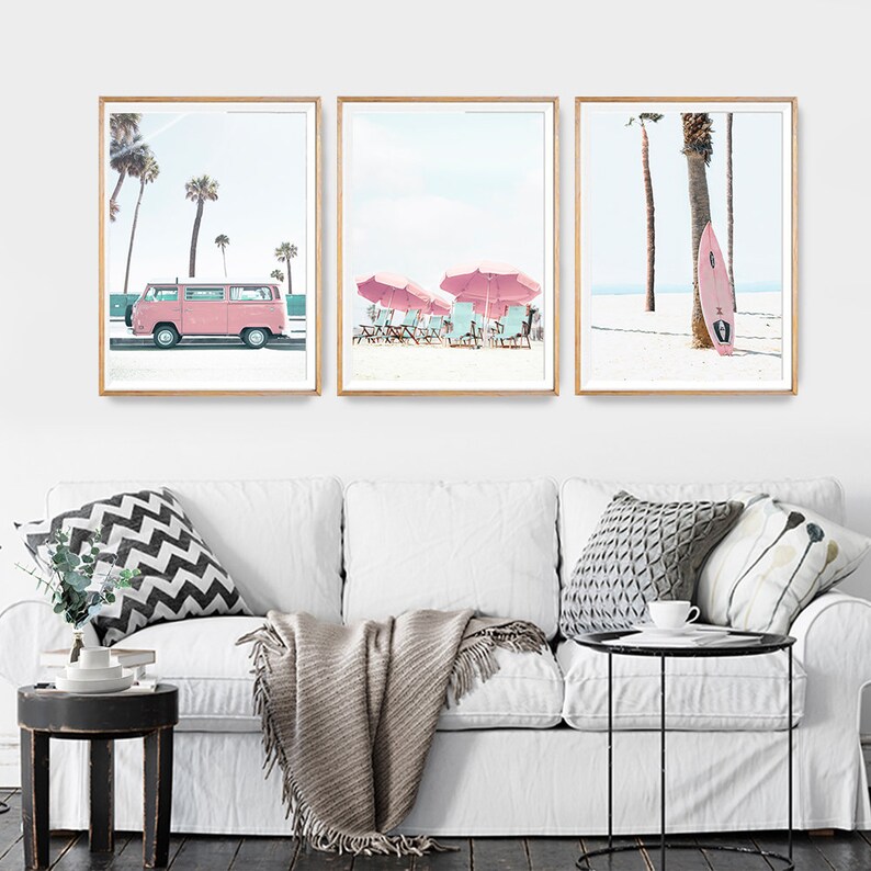Beach Set of 3 Print Large Giclee Poster Blush Coastal Poster | Etsy