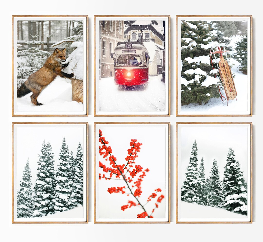 Winter Set 6 Prints Christmas Wall Print Winter Scene Photo Snowy ...