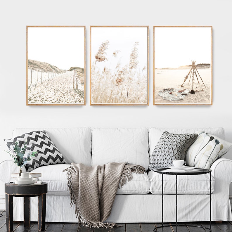 Boho Beach Set of 3 Art Pampas Grass Poster Neutral Beach Set | Etsy