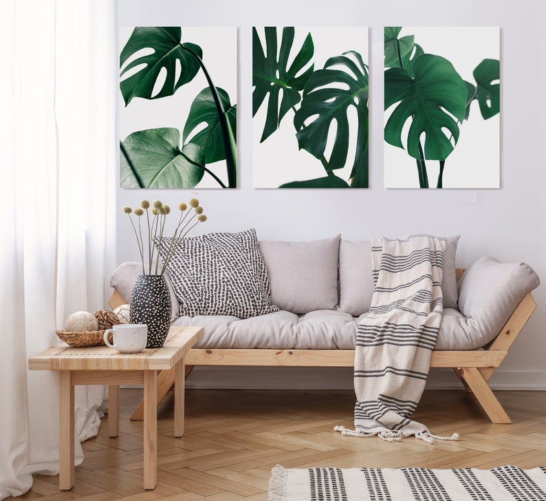Monstera Leaves Set 3 Print Tropical Leaf Poster Triptych | Etsy