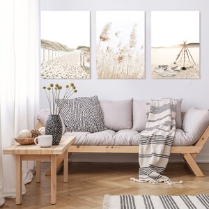 Boho Beach Set of 3 Art Pampas Grass Poster Neutral Beach Set House ...