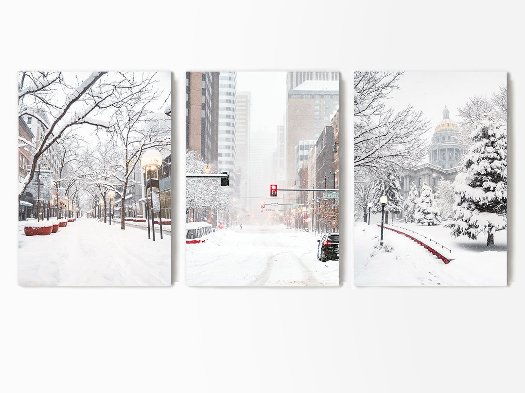 Snowy Cityscape Canvas Winter Theme Snowstorm Landscape Modern - Etsy