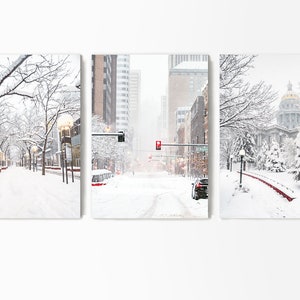 Snowy Cityscape Canvas Winter Theme Snowstorm Landscape Modern Winter ...