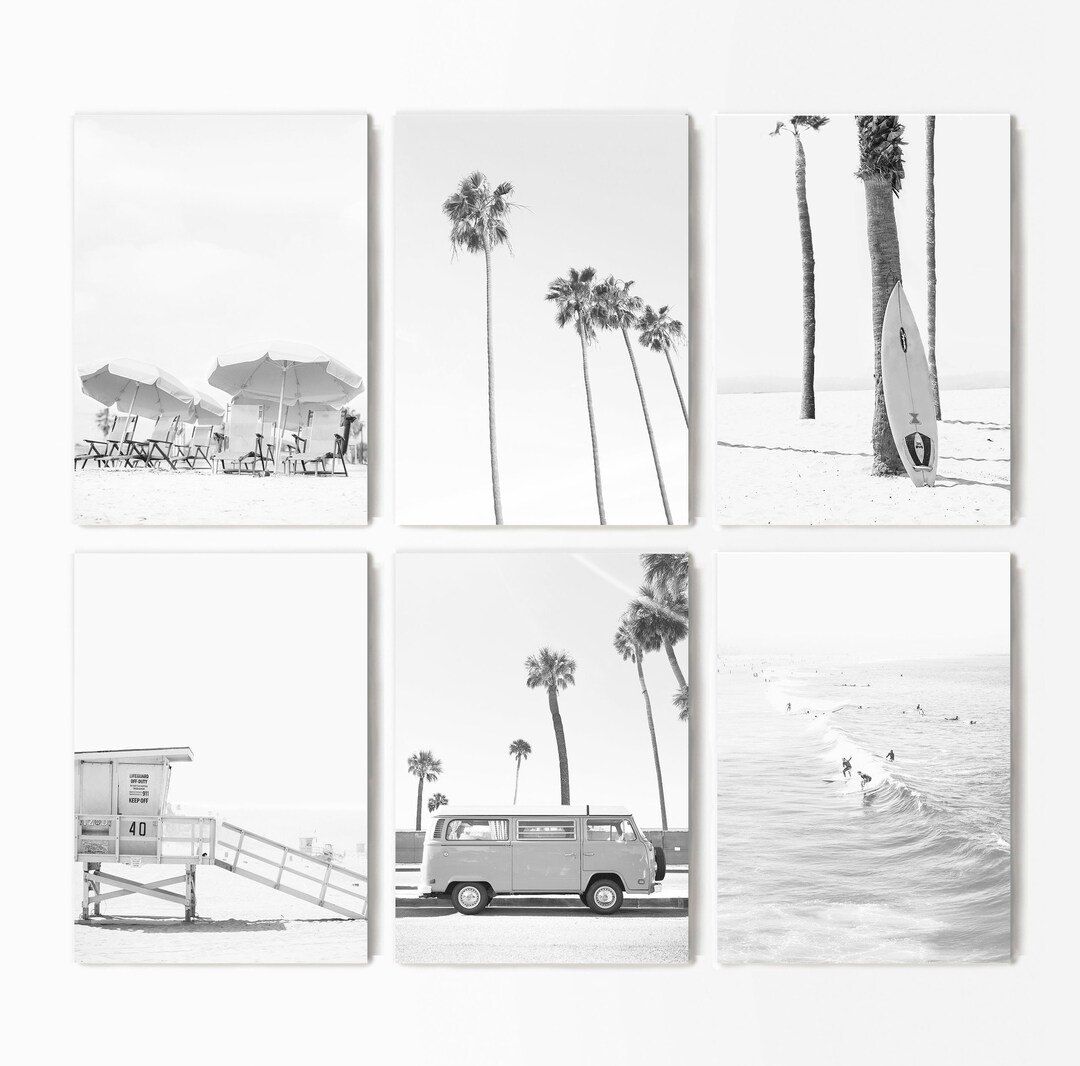 Coastal Wall Decor Set of 6 Canvas Black White Tropical - Etsy