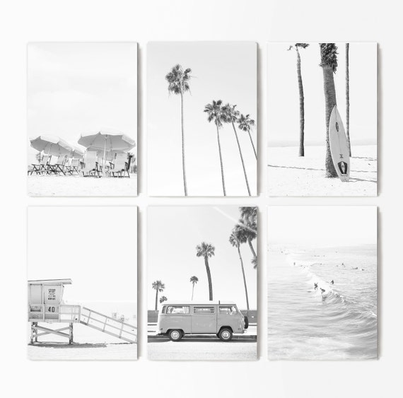 Coastal Wall Decor Set of 6 Canvas Black White Tropical - Etsy