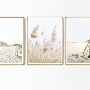 Boho Beach Set of 3 Art Pampas Grass Poster Neutral Beach Set | Etsy