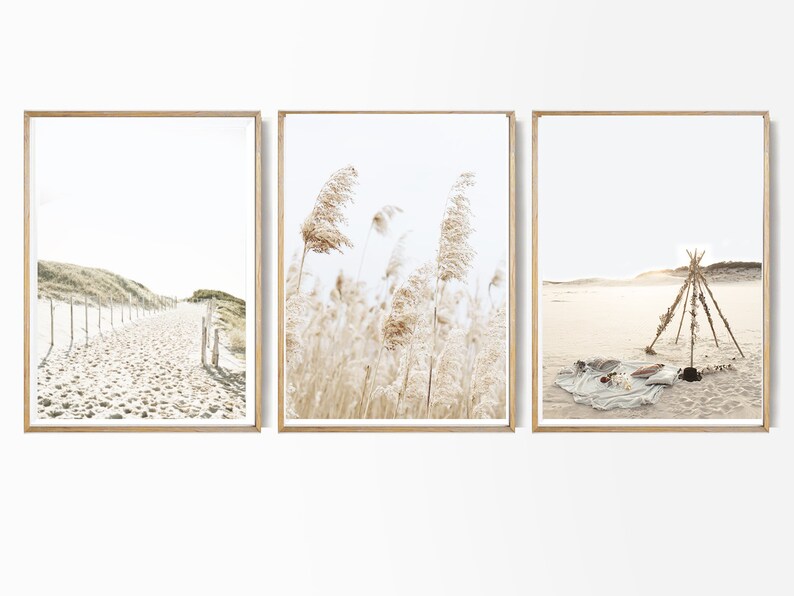 Boho Beach Set of 3 Art Pampas Grass Poster Neutral Beach Set | Etsy