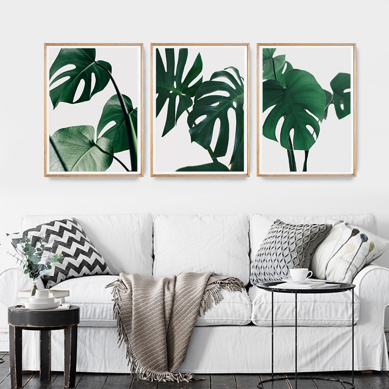 Monstera Leaves Set 3 Print Tropical Leaf Poster Triptych | Etsy
