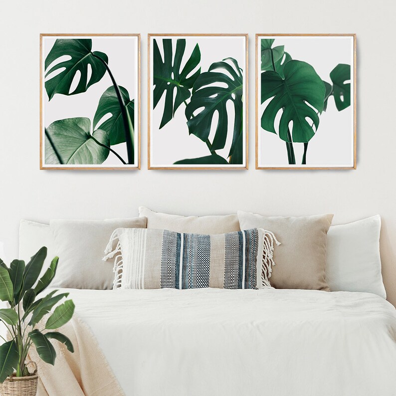 Monstera Leaves Set 3 Print Tropical Leaf Poster Triptych | Etsy