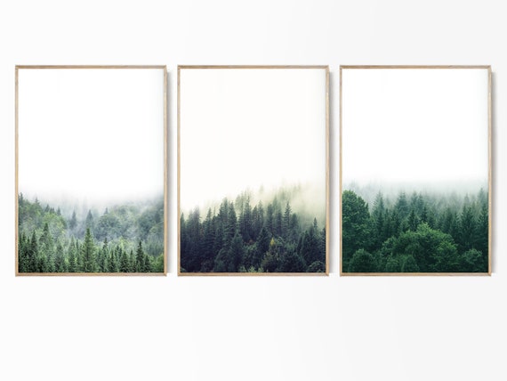 Forest Artwork Set Large Nature Wall Art Set Set of Minimal | Etsy