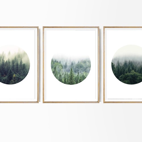 Circle Forest Set 3 Modern Nature Nordic Poster Pine Tree | Etsy