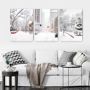 Snowy Cityscape Canvas Winter Theme Snowstorm Landscape Modern Winter ...