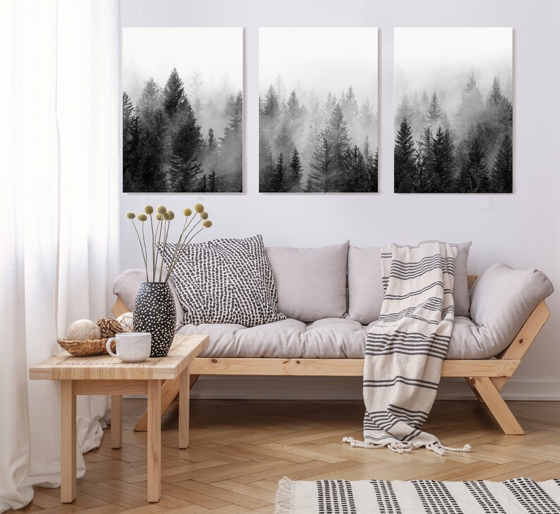 Canvas Set 3 Forest Landscape Print Set Fog Forest Poster - Etsy