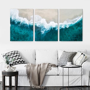 Set of 3 Canvas Large Ocean Wave Set Triptych Wall Art Beach Art Ocean ...