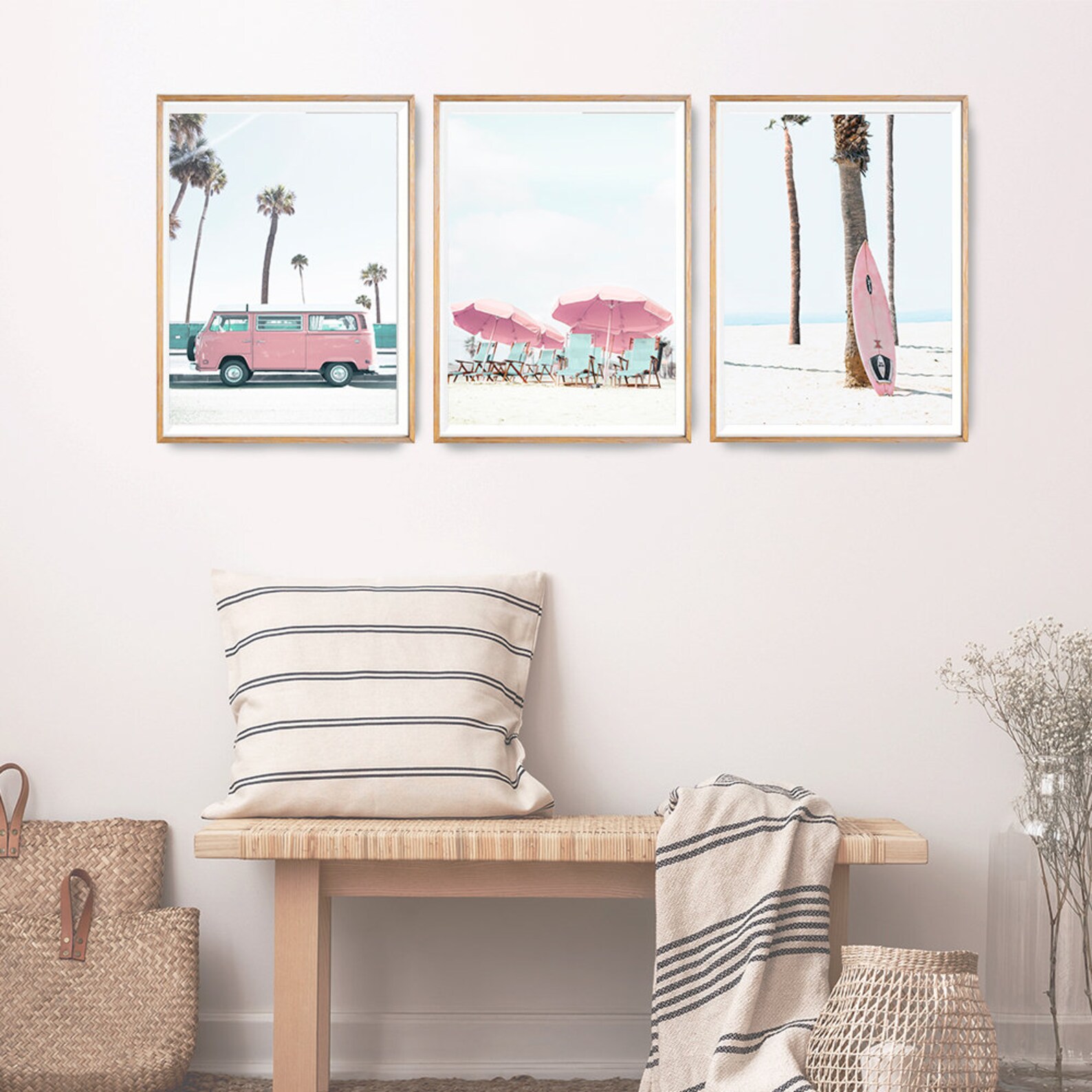 Beach Set of 3 Print Large Giclee Poster Blush Coastal Poster | Etsy