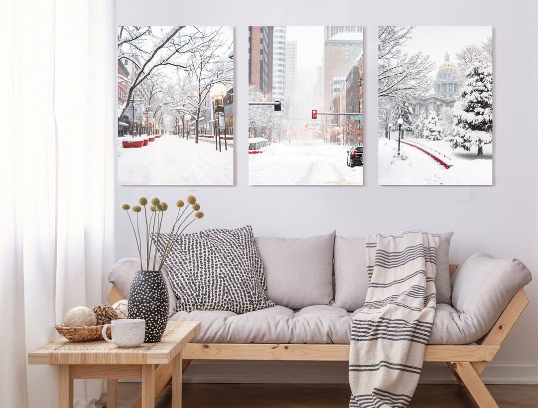 Snowy Cityscape Canvas Winter Theme Snowstorm Landscape Modern Winter ...