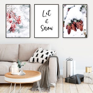 Winter 3 Piece Photo Holiday Prints Set Let It Snow Poster Christmas ...