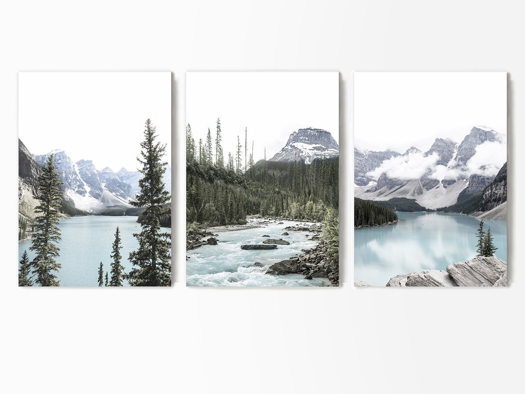 Large Mountain Set Canvas Moraine Lake Canada Nature Poster Mountains ...
