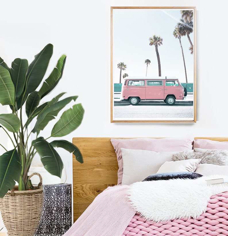 Pink Combi Van Print Modern Beach Coastal Retro Van Wall Art - Etsy