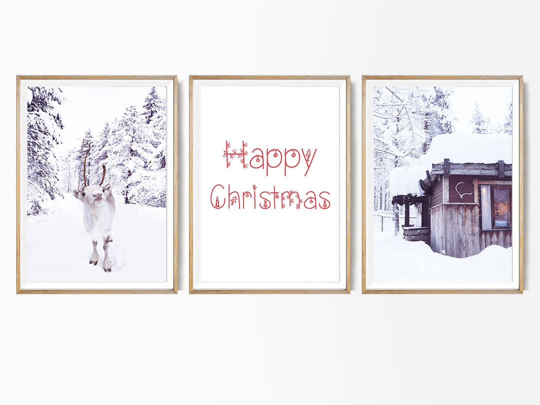 Winter Poster Set 3 Happy Christmas Holiday Posters Set Winter ...