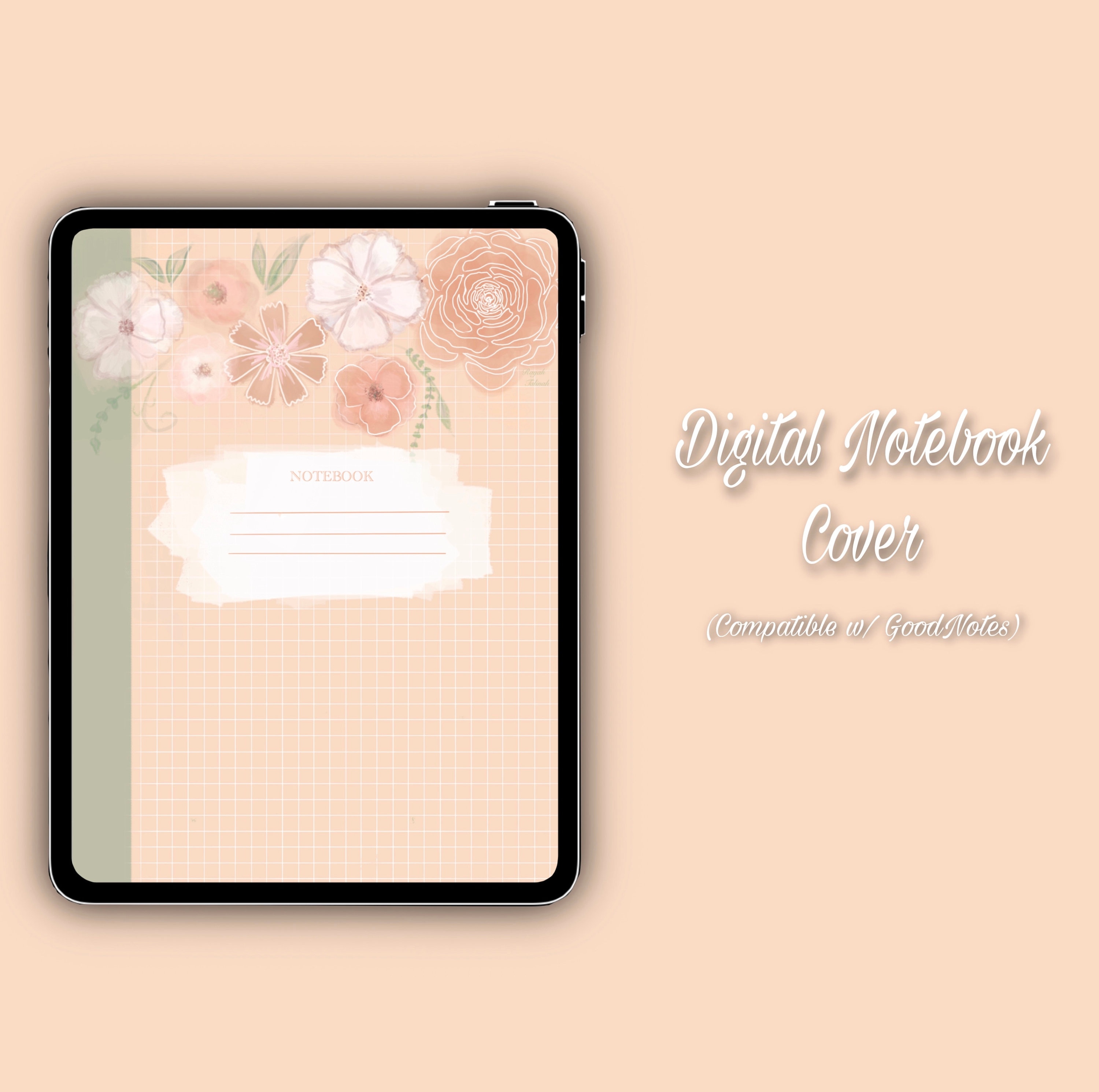 Floral Digital Notebook Cover | Etsy