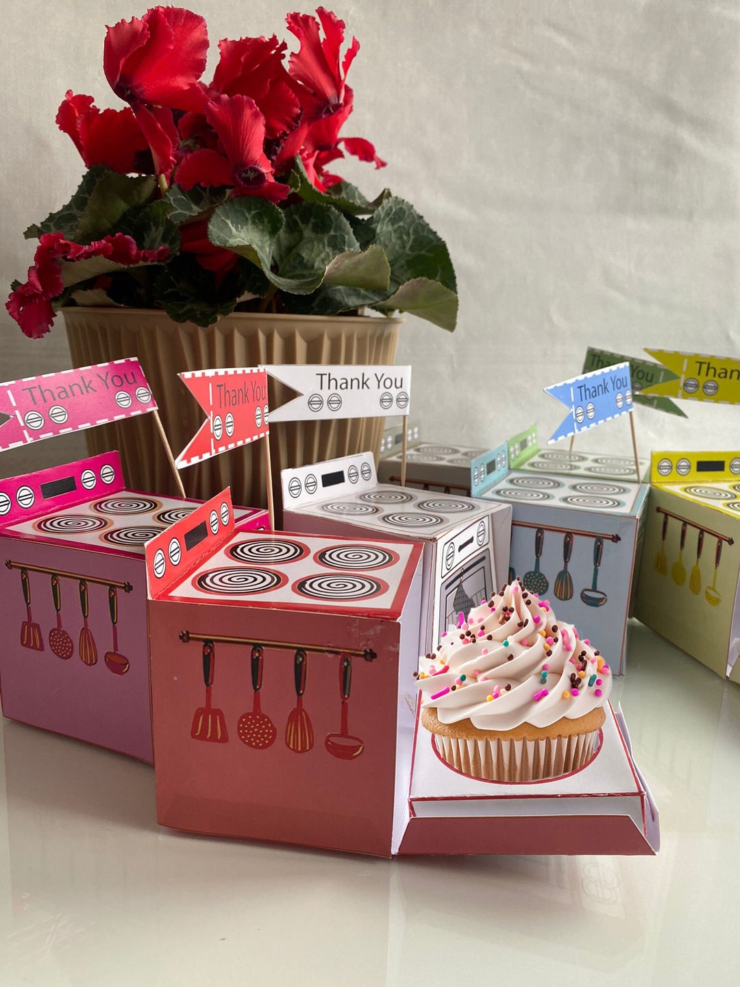 Retro Printable Oven Cupcake Box Bun in the Oven Box Shower Baking ...