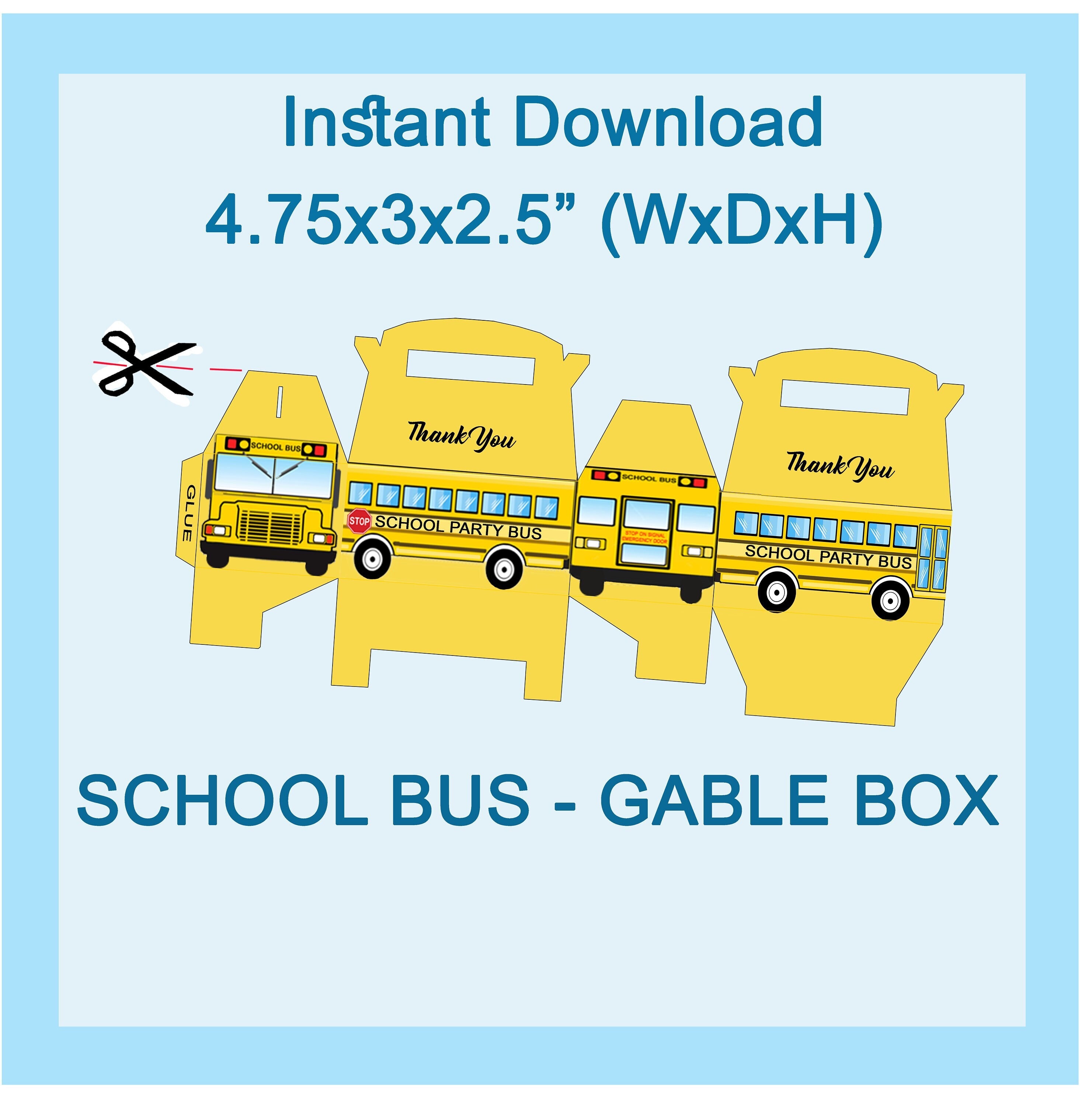 Gable Box SCHOOL BUS Digital Printable Instant Cupcake Box Cookie ...