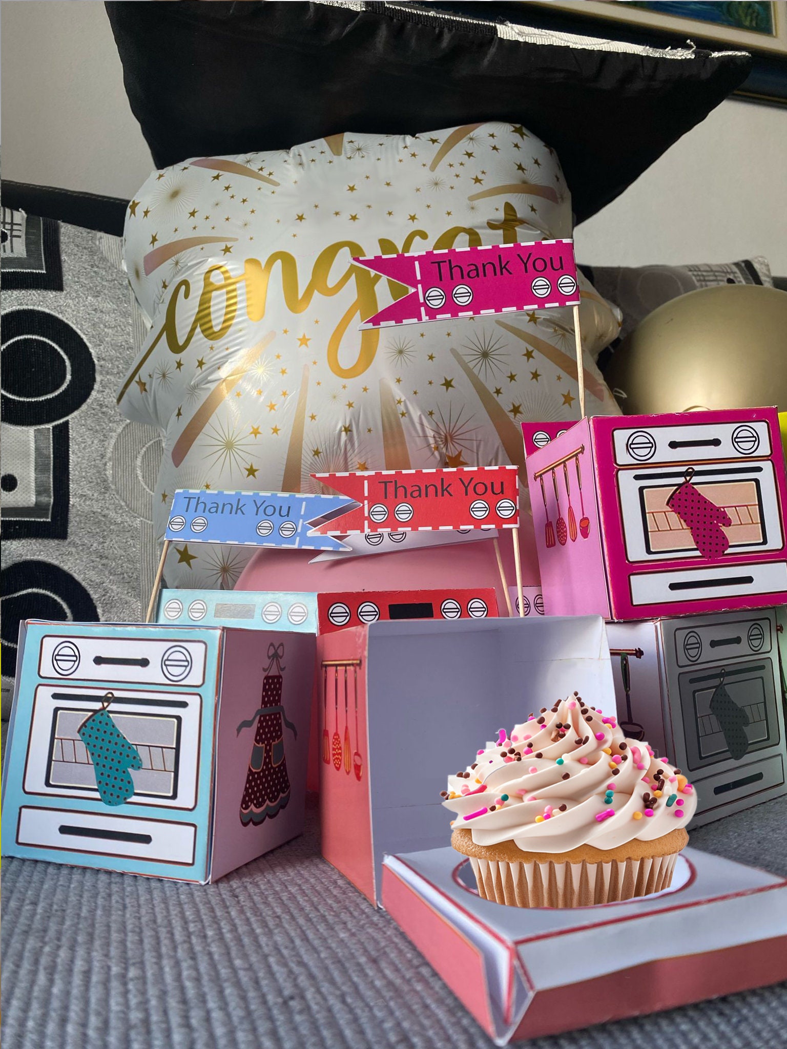 Retro Printable Oven Cupcake Box Bun in the Oven Box Shower Baking ...