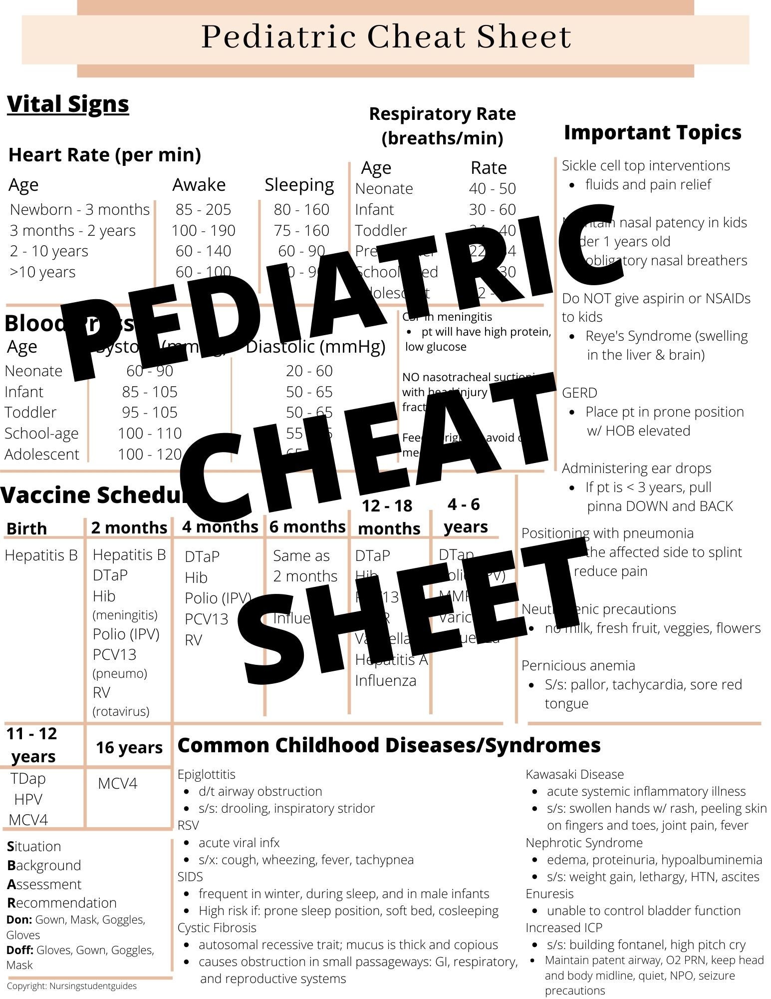 Pediatric Cheat Sheet Nursing School Clinical Study | Etsy Canada