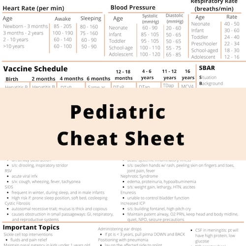 Pediatric Cheat Sheet Nursing School Clinical Study - Etsy Australia