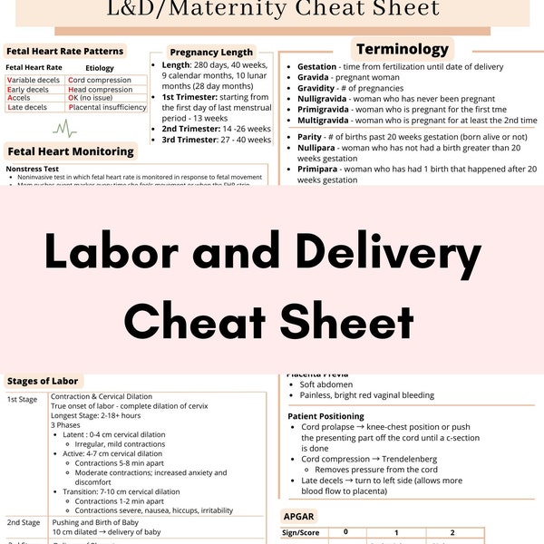Labor Cheat Sheet Rn - Etsy