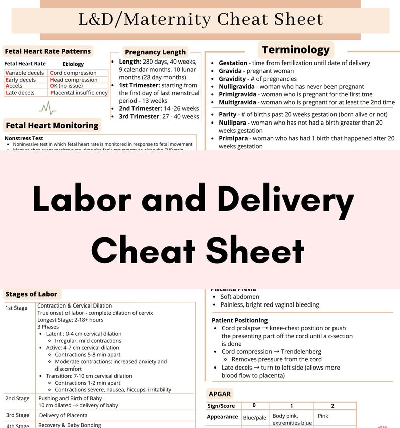 L&D Maternity Nursing Cheat Sheet: OB Study Guide (PDF) - Etsy