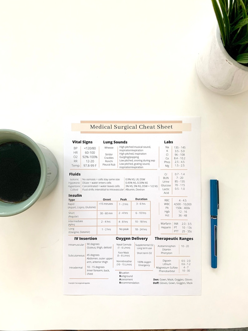 Med Surg Cheat Sheet Nursing School Clinical Study Guide | Etsy