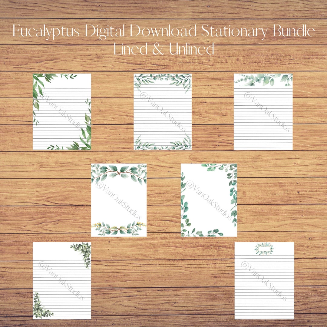 Eucalyptus Digital Download Stationary - 7 Templates - Lined and ...