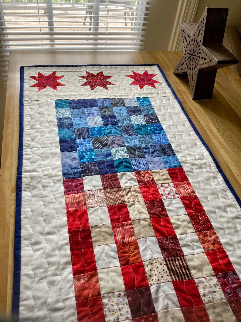 Large Patriotic Quilted Table Runner | Etsy