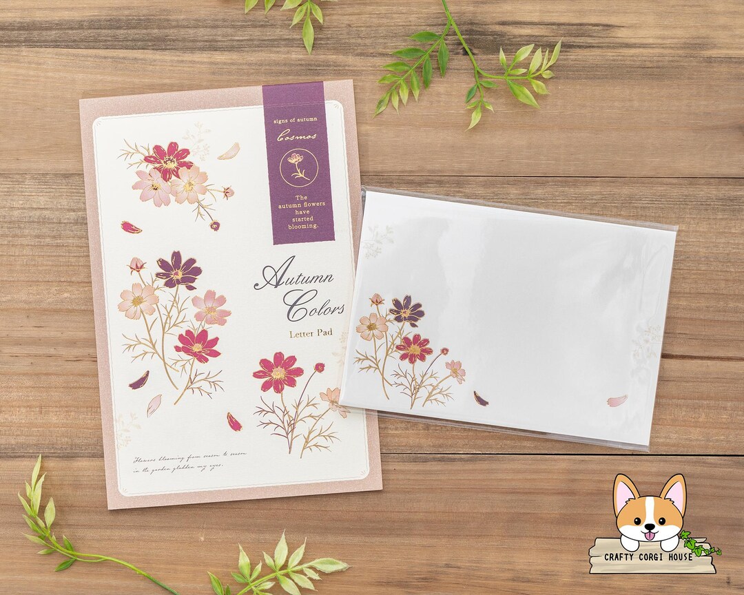 10 Sheets or 4 Envelopes | NB | AUTUMN (fall) LETTER Gold Foil A5 ...