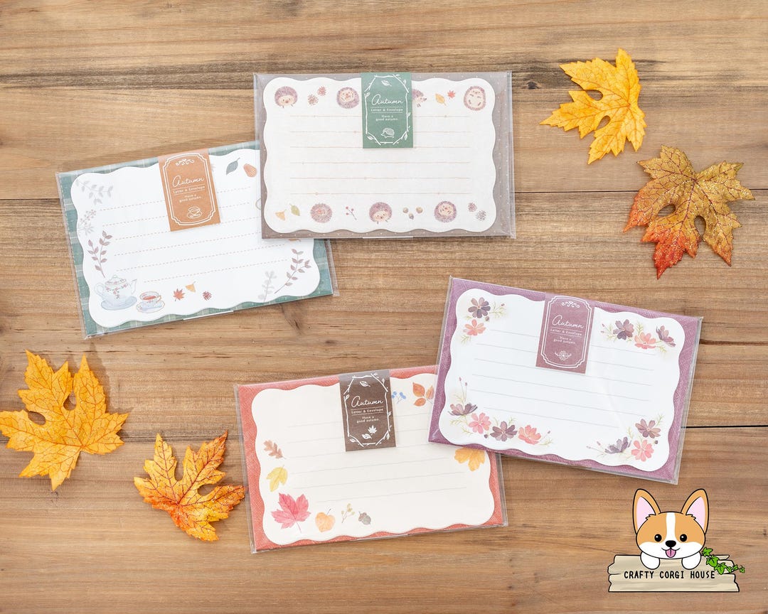 6 Sheets 3 Envelopes| NB | AUTUMN (fall) Die Cut Mini Letter Set | Tea ...