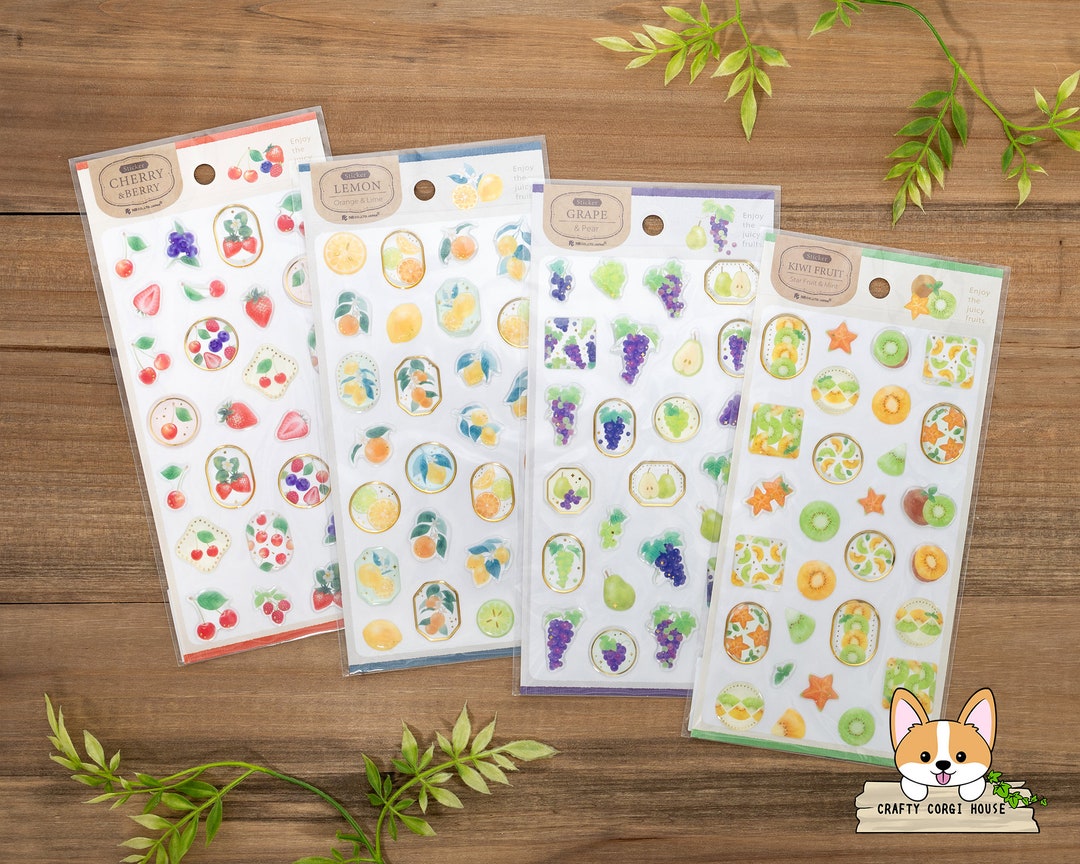 1 Sheet | NB Co | Orchard Fruits Gold Foil Gel Stickers | Cherry Berry ...