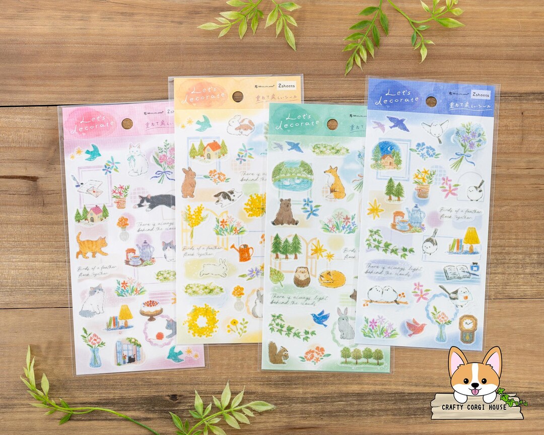 2 Sheets | NB | LET'S DECORATE Animal Washi Stickers | Cat - Rabbit ...