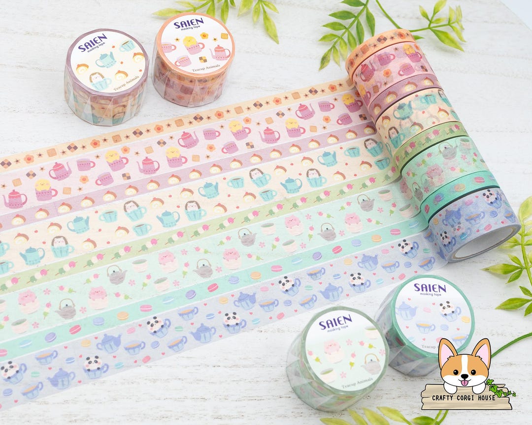 2 Rolls | 8mm and 20mm | Kamiiso SAIEN | TEACUP ANIMALS Washi Tape ...