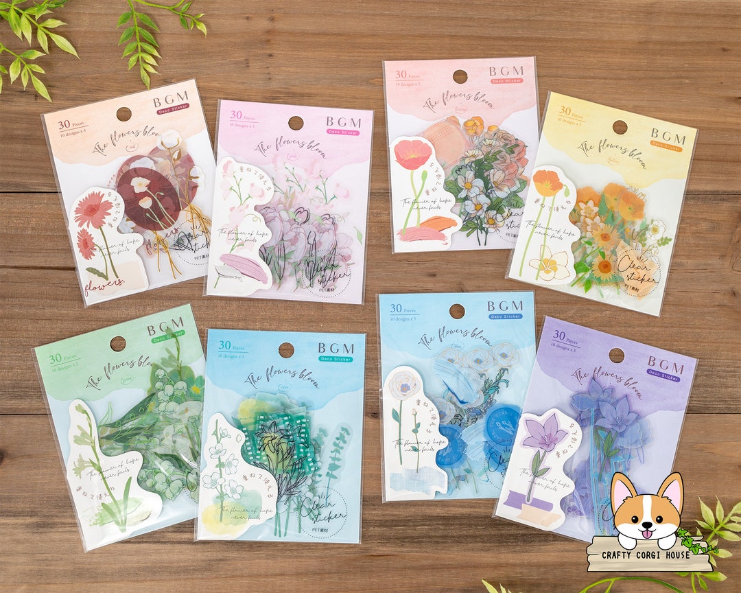 30 Pc | BGM | Flower Blossom Die Cut Clear Stickers | Red - Pink ...