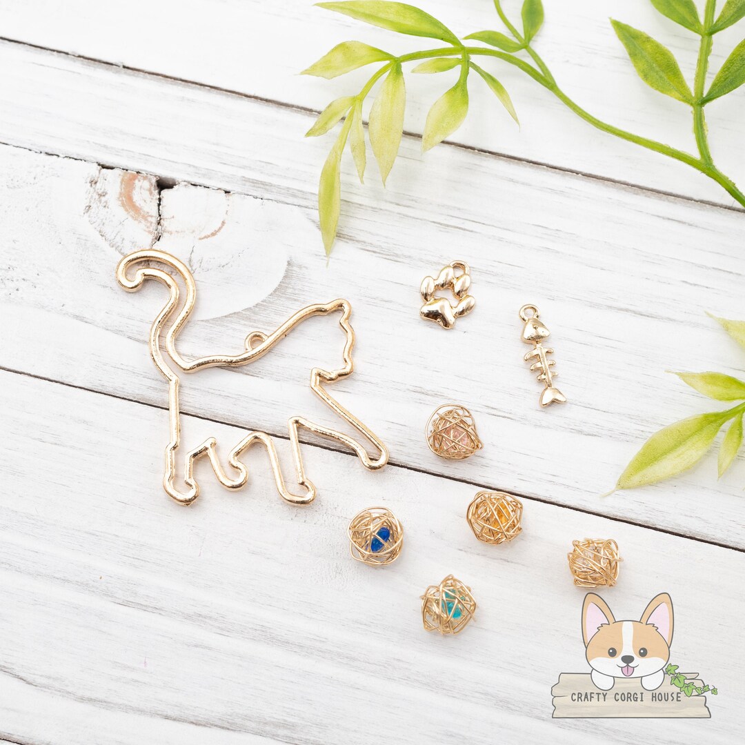 4 Pc Set Cat Open Back Bezel Pendant Fish Bone Charm Paw Charm Cat ...