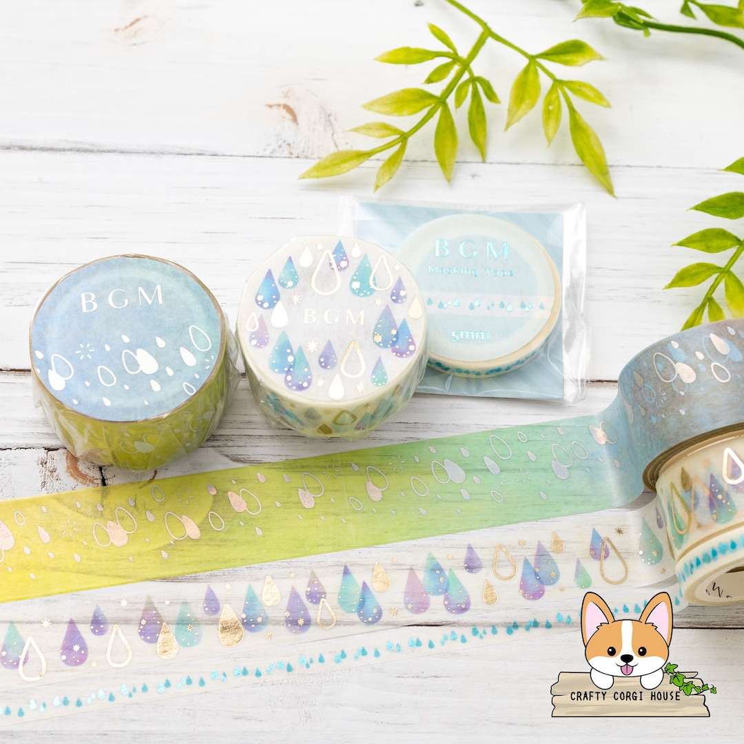 1 Roll | 5mm or 15mm or 20mm | BGM | Raindrops Foil Washi Tape | Rain ...